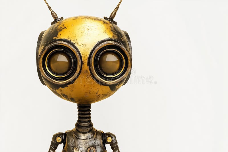 A Robot Face with a Calm and Neutral Expression Gazes at the Camera ...