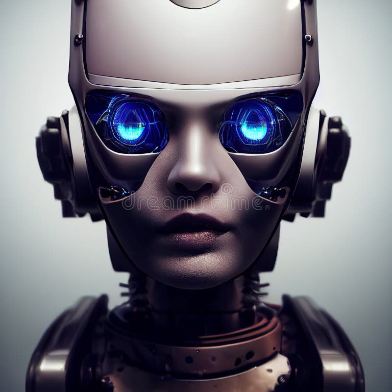The Face of a Modern Robot with Round Luminous Eyes. AI-generated Stock ... The Face of a Modern Robot with Round Luminous Eyes. AI-generated Stock ...