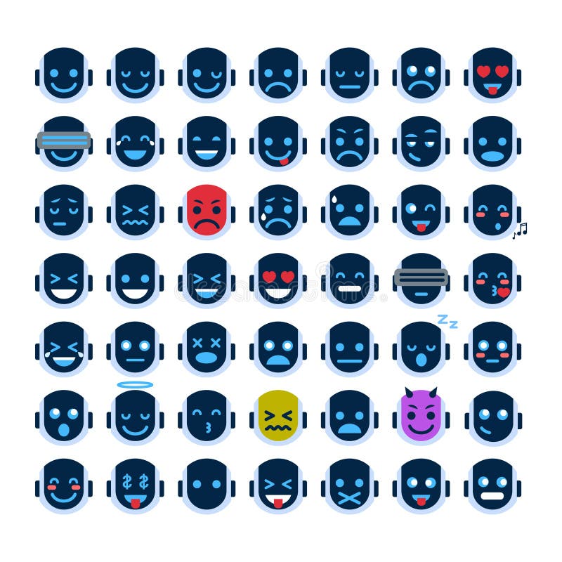 Robot Face Icons Set Smiling Faces Different Emotion Collection Robotic ...