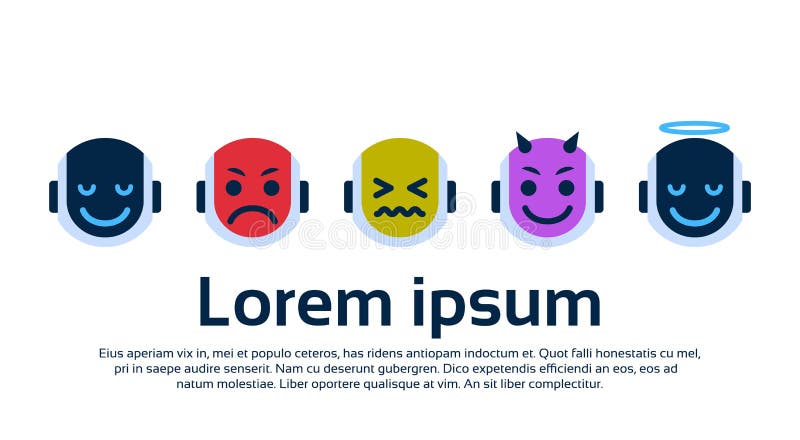 Robot Face Icons Set Smiling Faces Different Emotion Collection Robotic ...