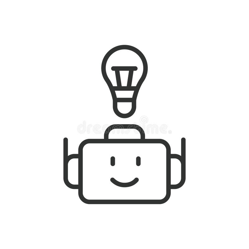 Robot Face with Idea Bulb, Icon in Line Design. Robot, Face, Idea, Bulb ...