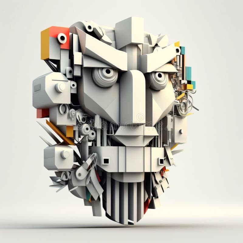Robot Face Illustration in Cubist Style. Created with Generative AI ...