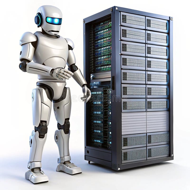 Robot Facing Server Computer Stock Illustration - Illustration of ...