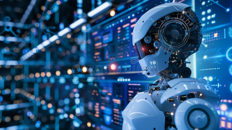 Robot Facing Wall of Lights Stock Image - Image of machine, advanced ...