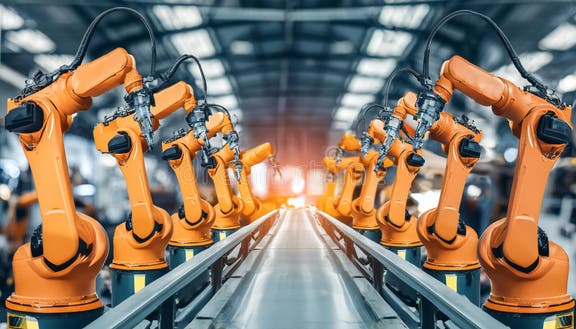 Robot Factory - an Assembly Line in a High-tech Robot Factory with Robots Being Built Stock ...