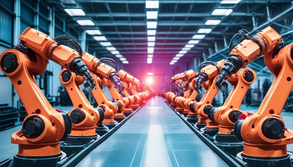 Robot Factory - an Assembly Line in a High-tech Robot Factory with Robots Being Built Stock ...