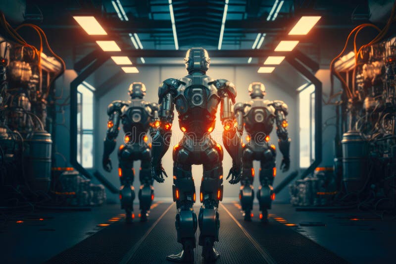 Robot Factory. Finished Robots Undergo Quality Control Stock ...