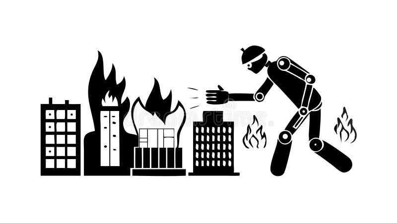 Robot Fighting Fire in a Burning Building, Vector Design Generative AI ...