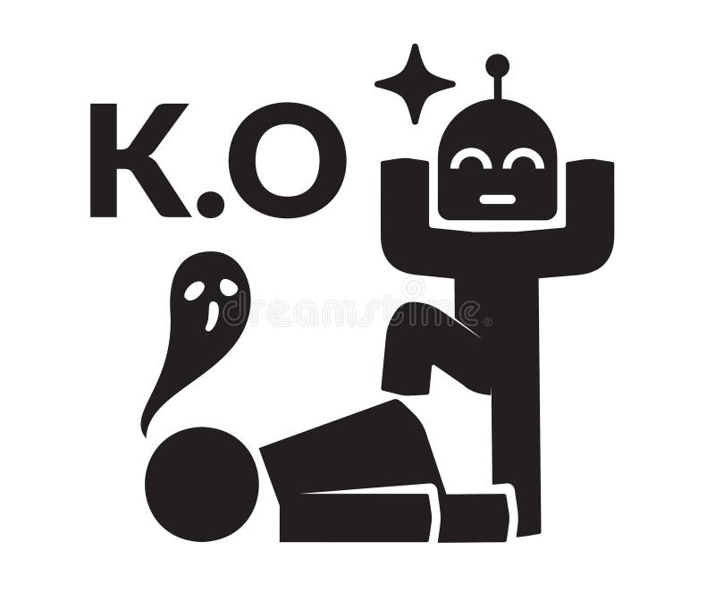 Robot Fighting Human. KO Scene. Isolated Vector Illustration Stock ...