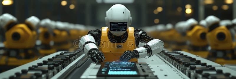 Robot Figures Focus on Detailed Assembly Tasks Stock Illustration ...