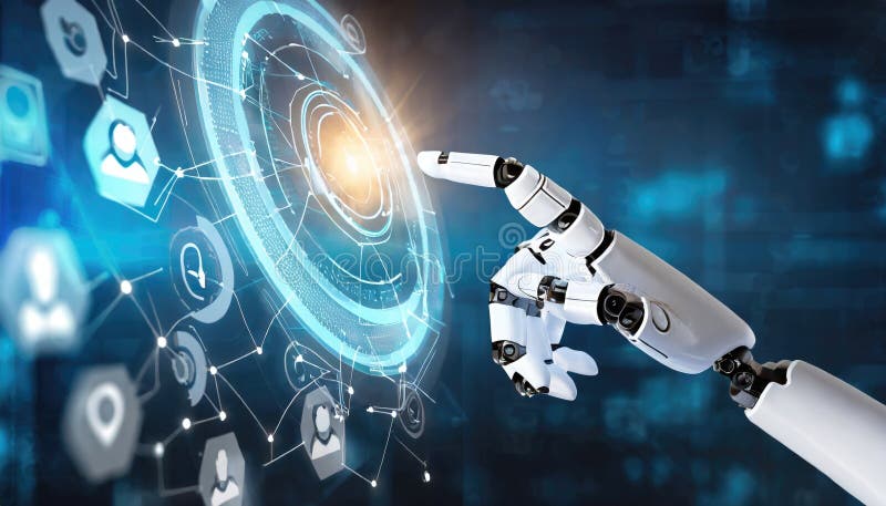 Robot Finger Touches the Display Digital Data Protection with ...