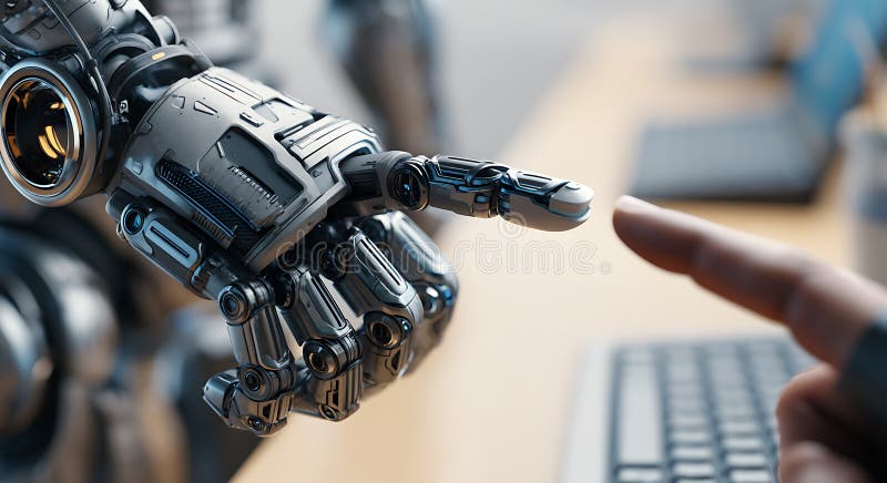 Robot Finger Touches Human Finger Modern Tech Concept Representing ...