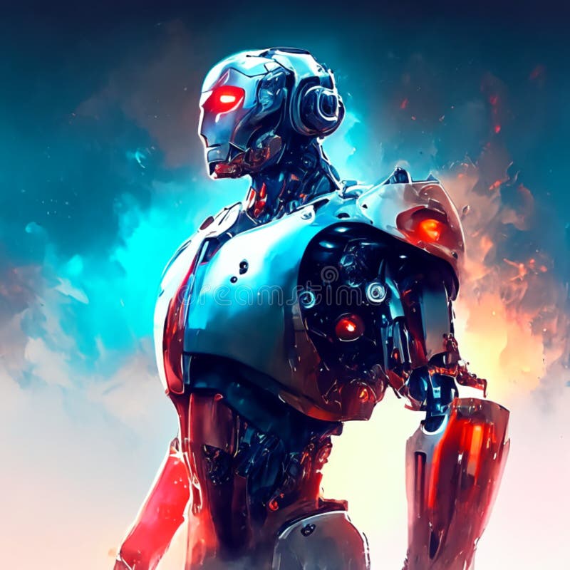 Robot in Fire. 3D Illustration. 3D CG. High Resolution Stock ...
