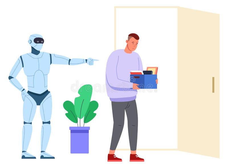 Robot Firing Human Employee. Future Office Work Stock Vector ...