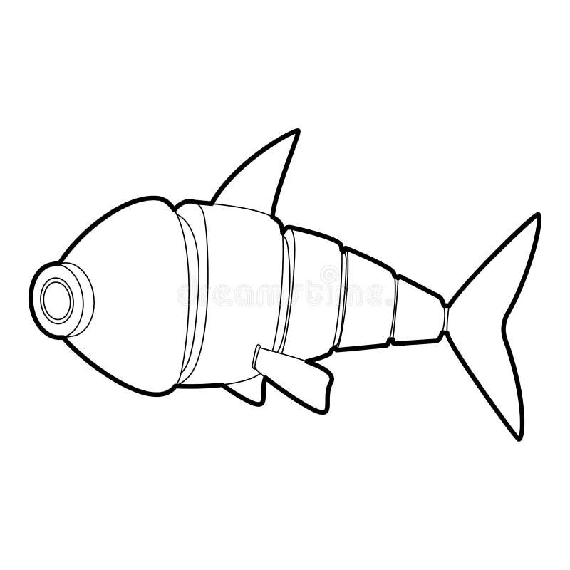 Robot fish icon outline stock vector. Illustration of character - 96430936
