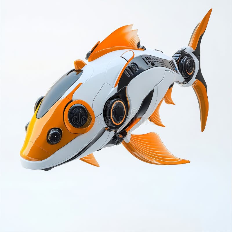 Robot Fish with Orange and White Colors Stock Illustration ...