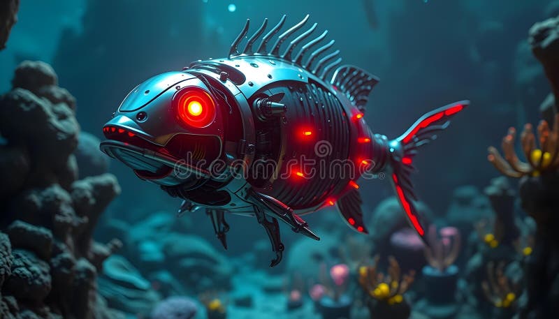 Robot Fish Underwater Danger Advanced Technology Ocean at Black Night ...