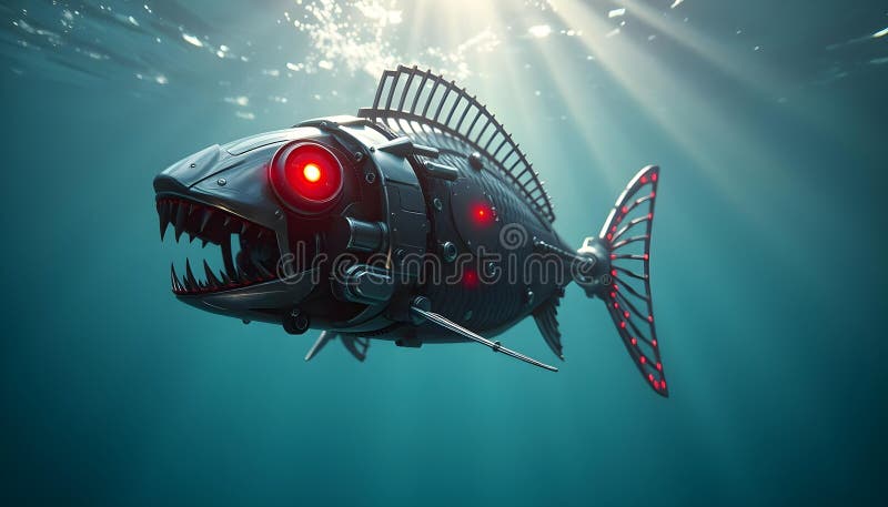 Robot Fish Underwater Danger Advanced Technology Ocean at Black Night ...