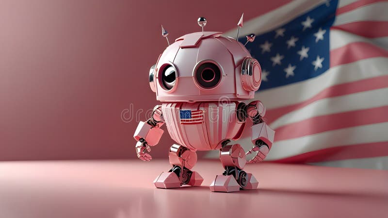 Robot with Flag stock illustration. Illustration of shiny - 381718774