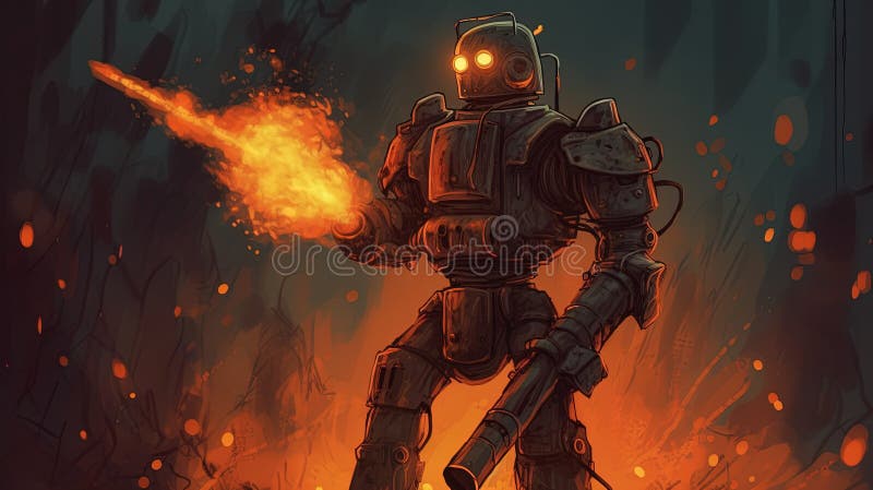 A Robot with a Flamethrower Stock Illustration - Illustration of ...