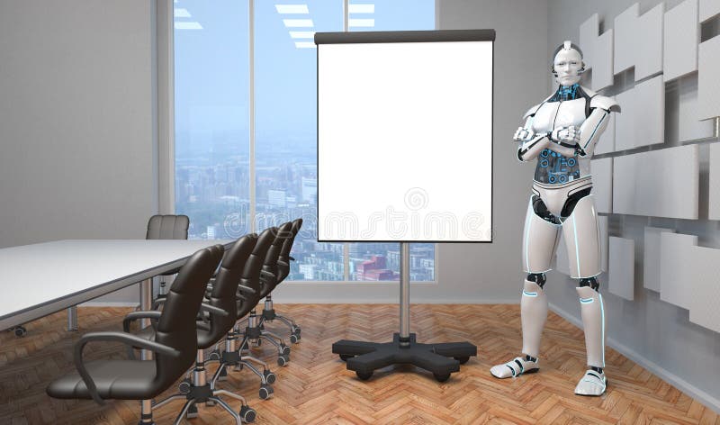 Robot Flip Chart Conference Room Stock Illustration - Illustration of ...