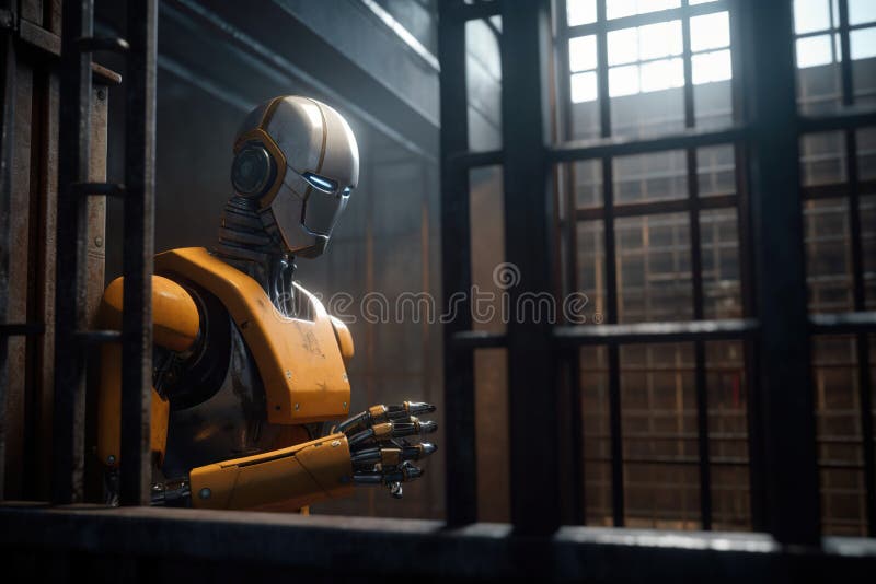 Robot on Floor of the Cage in Prison , Concept of Captivity, Created ...