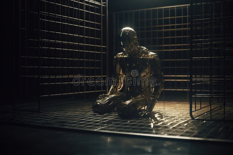 Robot on Floor of the Cage in Prison , Concept of Captivity, Created ...