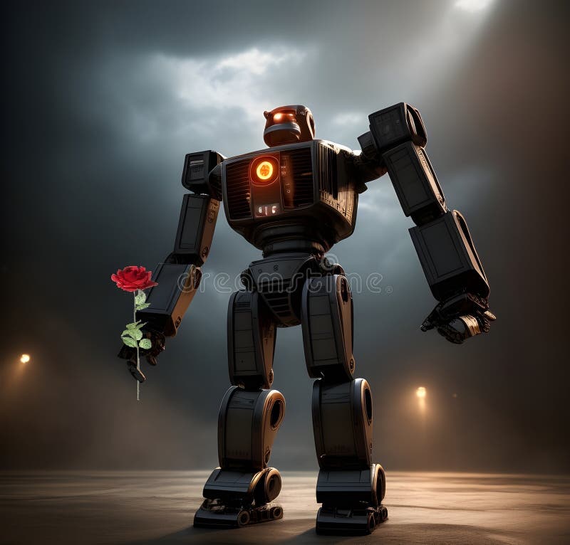 Robot with a Flower in Hand Stock Illustration - Illustration of ...
