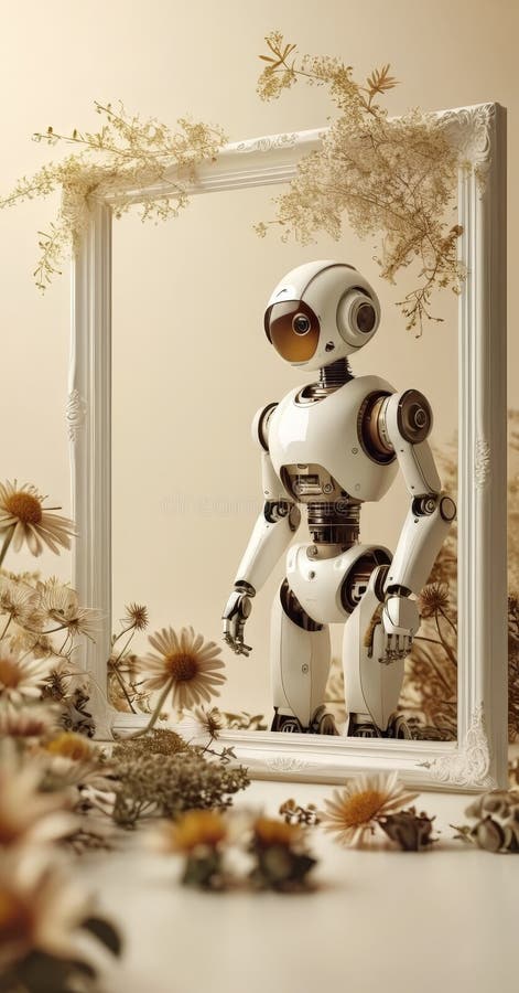 Robot with Flowers in the Background Stock Illustration - Illustration ...