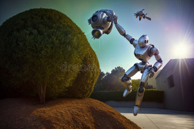 A Robot that is Flying in the Air. Generative AI Stock Illustration ...