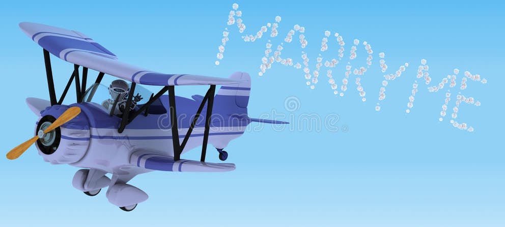 Robot Flying a Biplane Sky Writing Stock Illustration - Illustration of ...