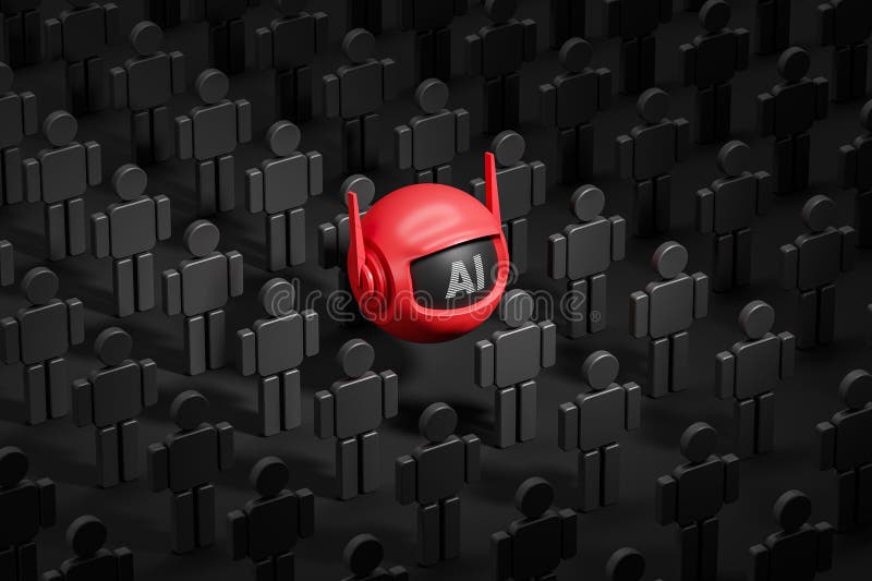 Robot Flying Over People Figures, Artificial Intelligence Replace ...