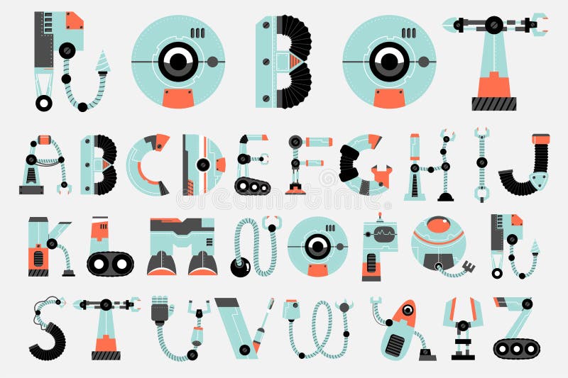 Robot Font Collection Flat Design Stock Vector - Illustration of text ...