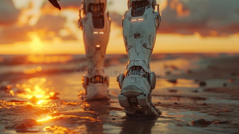 Robot Foots Walking in the Beach Stock Illustration - Illustration of ...
