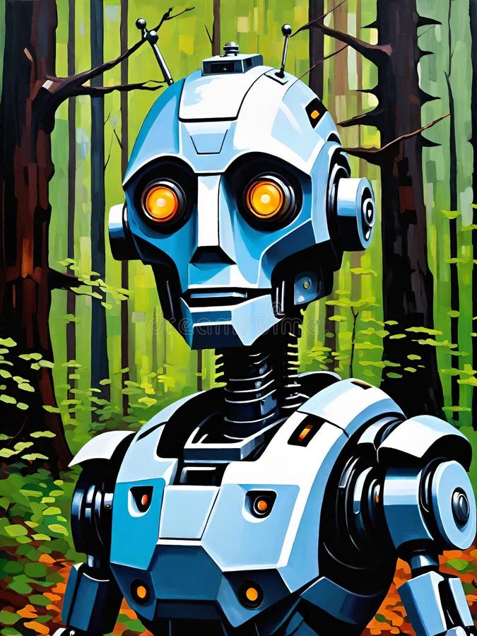 Robot in the forest stock illustration. Illustration of blue - 332706305