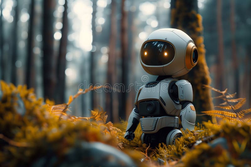 A Robot in the Forest. the Life of a Robot in the Wild Stock ...