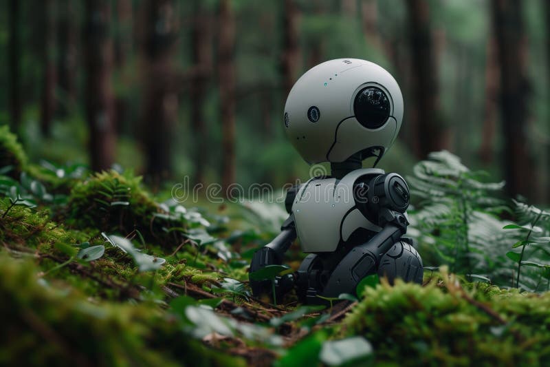 A Robot in the Forest. the Life of a Robot in the Wild Stock ...