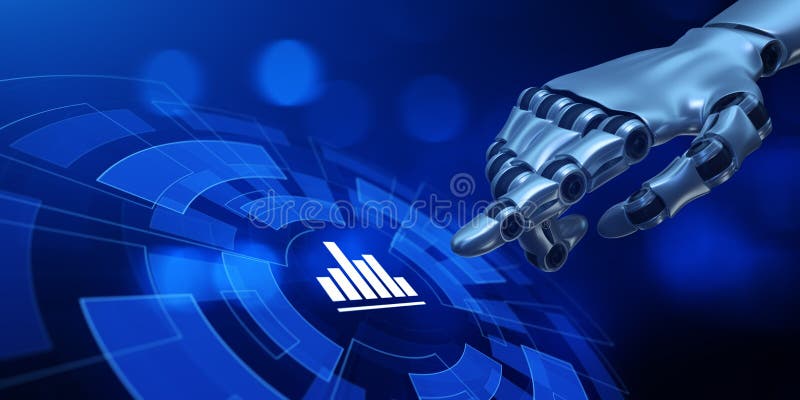 Robot Trading Robotic Hand Pressing Button in Screen. Financial Market ...