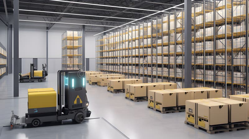 Robot Forklift Sorts Hundreds of Parcels in Warehouse. Generative AI ...