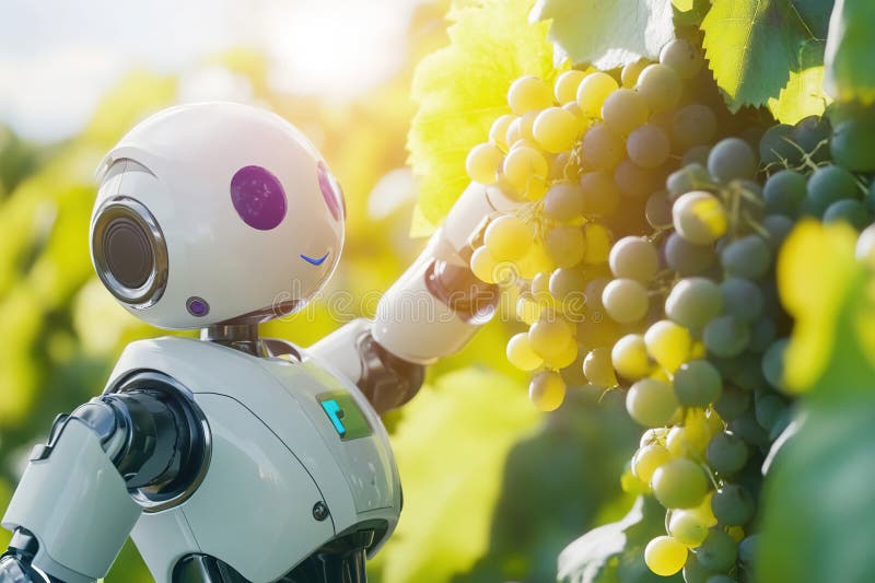 Robot with a Friendly Design is Harvesting Grapes in a Vineyard ...