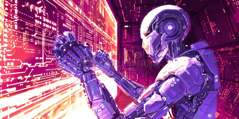 Robot in Front of a Touch Screen, Artificial Intelligence, Automatic ...