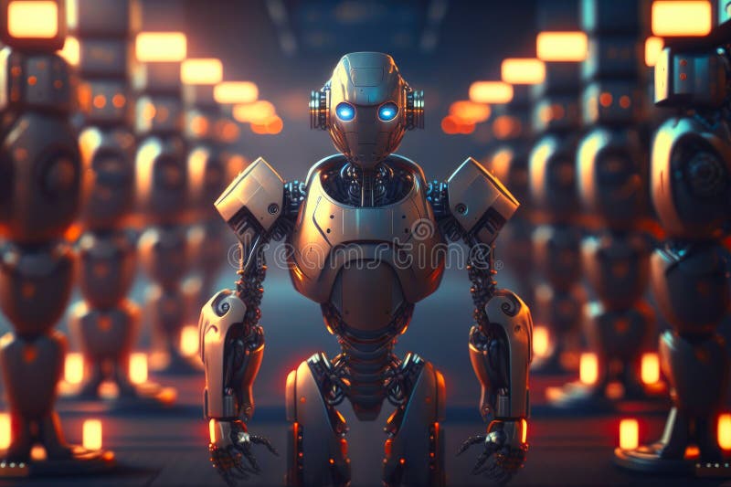 Robot Front View. the Robotic Army of the Future Concept Stock ...