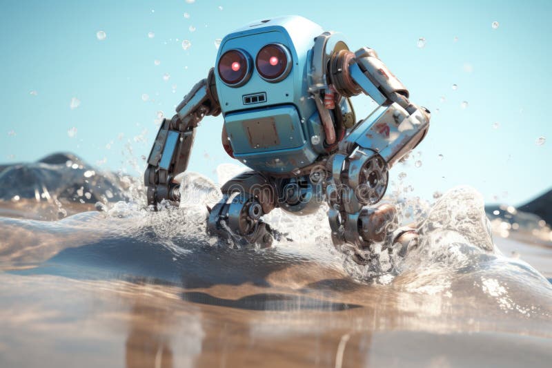A ROBOT from the Future Walks on Water. Robotization Stock Illustration ...