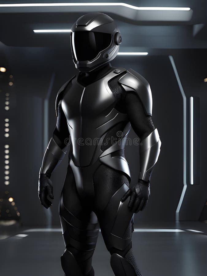 Robot Futurista Con Casco Oscuro Y Traje Futurista En El Espacio ... Robot Futurista Con Casco Oscuro Y Traje Futurista En El Espacio ...