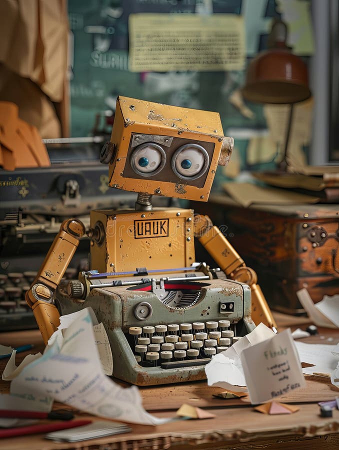 Robot Generating Text Via AI Stock Illustration - Illustration of robot ...