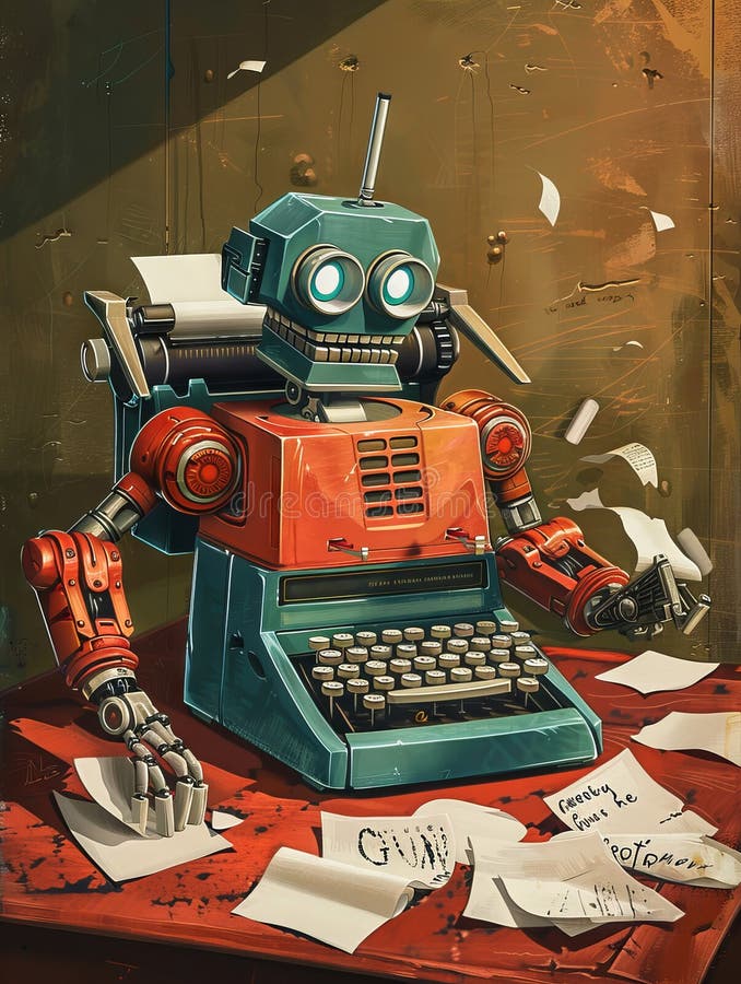 Robot Generating Text Via AI Stock Illustration - Illustration of ...