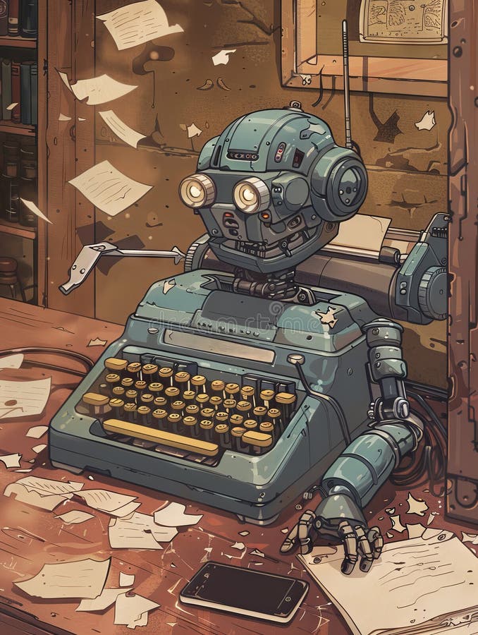 Robot Generating Text Via AI Stock Illustration - Illustration of ...