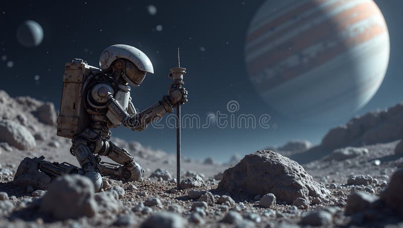 Robot Geologist Extracting Samples from Asteroid in Space Stock ...