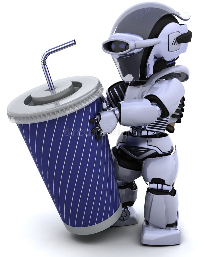 Robot with a Giant Soda Cup and Straw Stock Illustration - Illustration ...