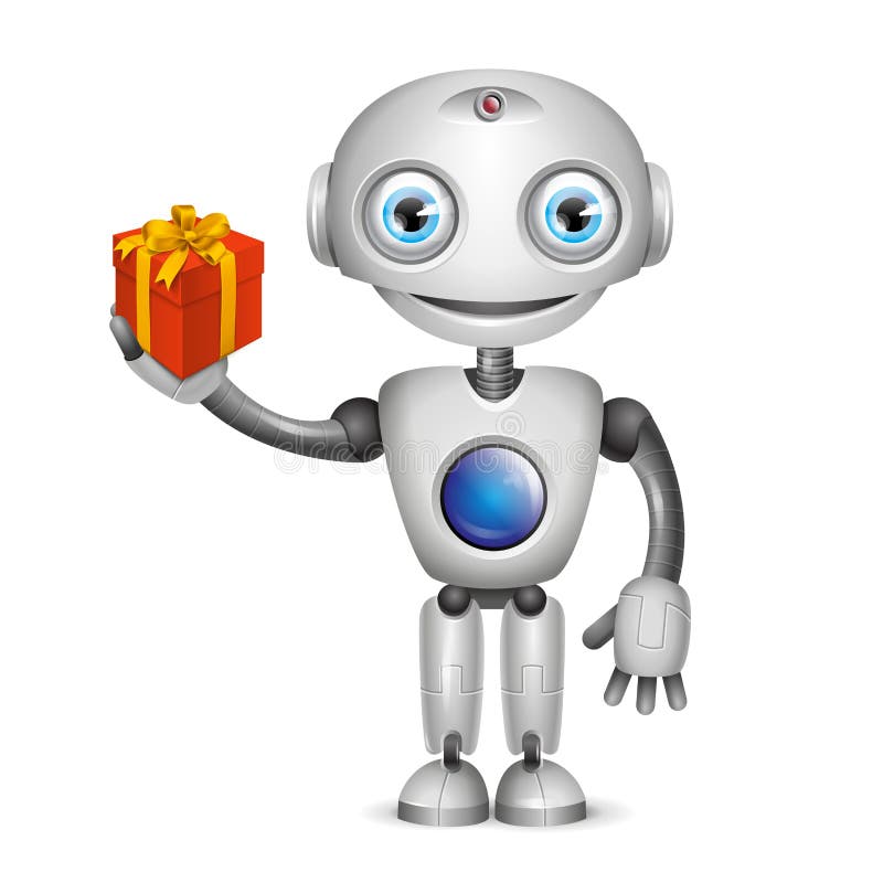 Robot with Gift Box stock vector. Illustration of object - 110476129